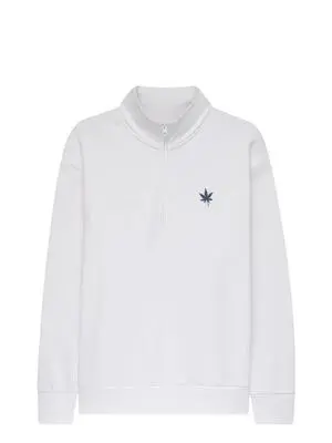 Boast Fleece Quarter Zip With Embroidered Leaf Detail - White