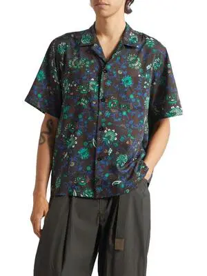 Sacai Floral Print Button-up Shirt - Brown