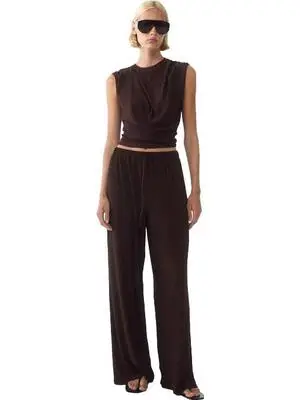 H&m Crinkled Drawstring Straight-leg Pants - Dark Brown