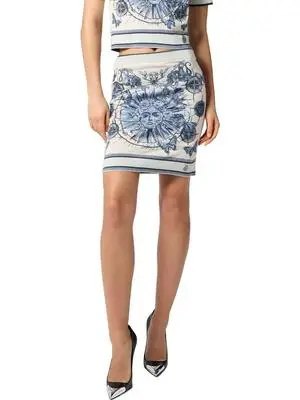 Philipp Plein Knitted Mini Skirt With Butterfly Tattoo Embroidery - Lightblue