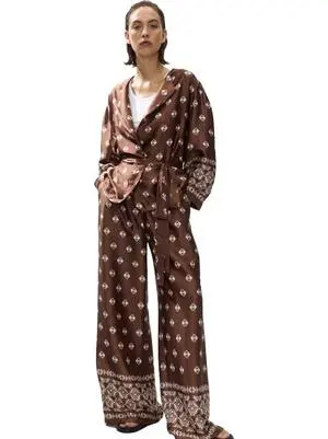 H&m Straight-leg Satin Pants - Brown/patterned