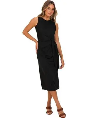 PINKBLUSH Sleeveless Waist Tie Midi Dress - Black