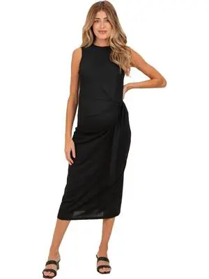 PINKBLUSH Sleeveless Waist Tie Midi Dress - Black
