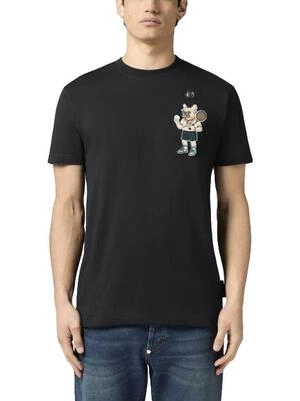 Philipp Plein Round Neck T-shirt New York Tennis Patch Men Black