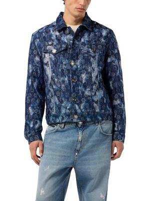 Philipp Plein Denim Trucker Jacket Jacquard Monogram - Navy