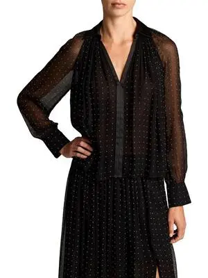 Vince Heat-set Dot Chiffon Blouse - Black