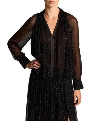VINCE Vince Heat-Set Dot Chiffon Blouse