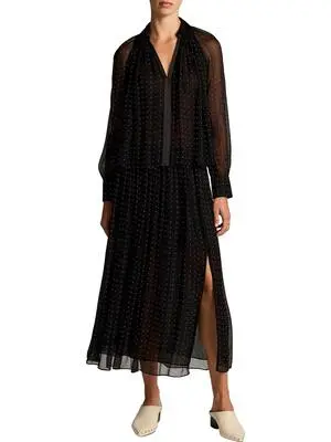 Vince Heat-set Dot Chiffon Midi Skirt - Black
