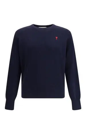 AMI Paris AMI PARIS "Ami De Coeur" Jacquard Logo Crew Neck Sweater Blue