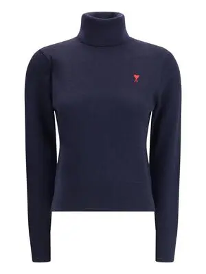 AMI Paris De Coeur Turtleneck Sweater - Blue