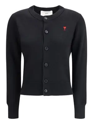 AMI Paris De Coeur Merino Wool Cardigan - Black