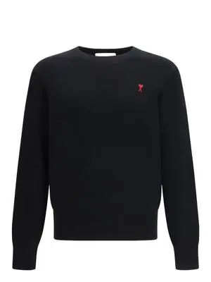 AMI Paris De Coeur Jacquard Logo Crew Neck Sweater - Black