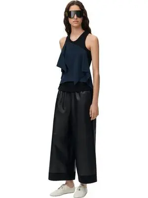 Loewe Cropped Trousers In Nappa Lambskin And Suede - Black