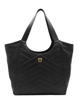 Pinko Logo Plaque Chevron Quilted Tote Bag - Black