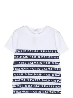 Balmain Logo-stripes Cotton T-shirt - White