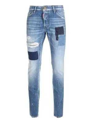 Dsquared2 Patchwork Logo Detailed Jeans - Blue
