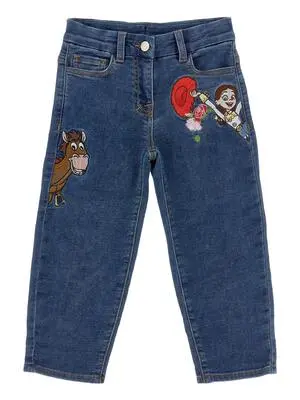 Monnalisa Embroidered Patch Straight-leg Jeans - Blue