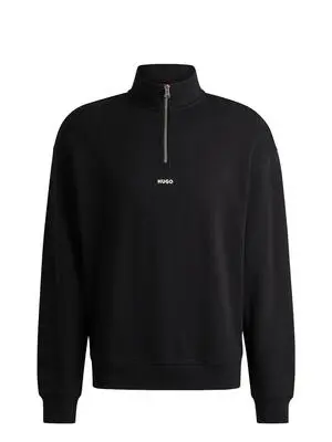 Hugo Boss Zip-neck Logo Print Sweatshirt - Black