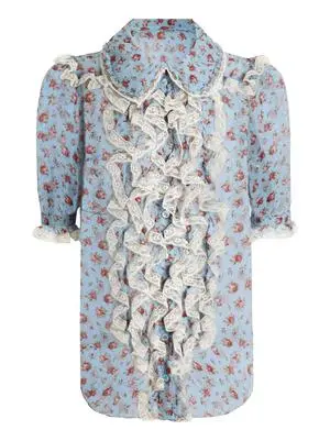Dolce & Gabbana Ruffled Floral Top - Gray