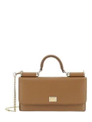 Dolce & Gabbana Dolce Gabbana Logo Plaque Foldover Top Clutch Bag - Brown