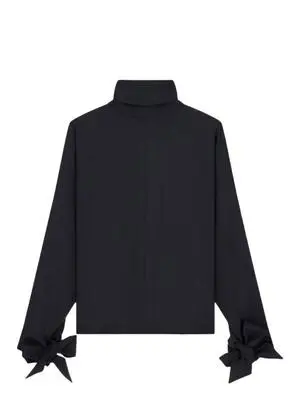 Emporio Armani Blouse In Recycled Crepe With High Neckline And Tie Cuffs - Black