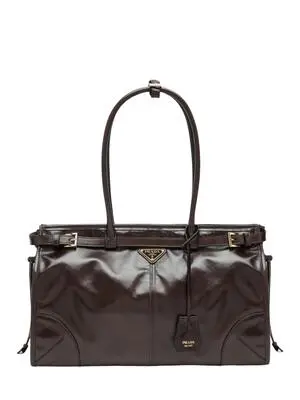 Prada Bonnie Large Leather Handbag In Dark - Brown