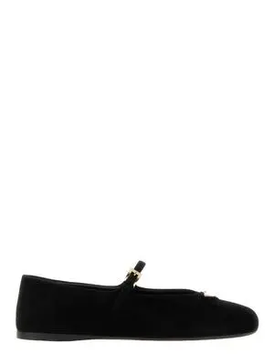 Prada Buckle-strap Logo-plaque Ballet Flats - Black