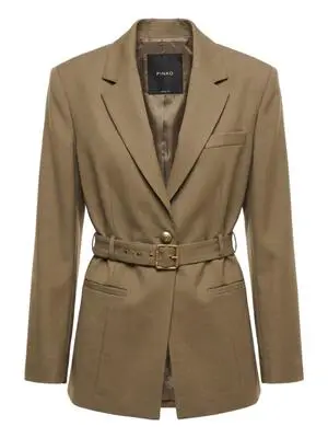 Pinko Belted Slim-fit Blazer - Green Stone