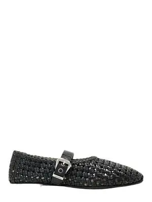 ALLSAINTS Woven Almond Toe Ballet Flats With Buckle Strap - Black