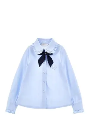 Monnalisa Ruffled Collar Bow Detail Shirt - Light Blue