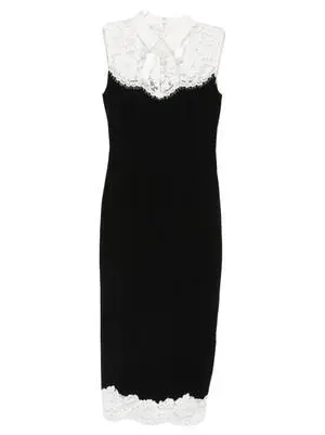 SELF-PORTRAIT Lace-trimmed Bow-detail Midi Dress - Black
