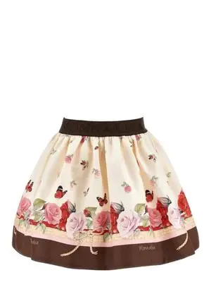 Monnalisa Floral Print Skirt With Logo Waistband - Multicolor