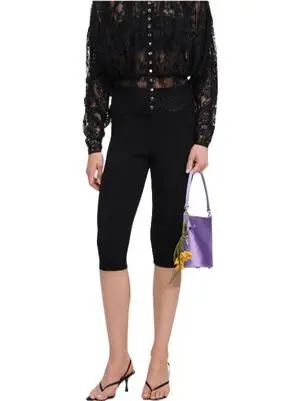 SELF-PORTRAIT Capri Knit Leggings - Black