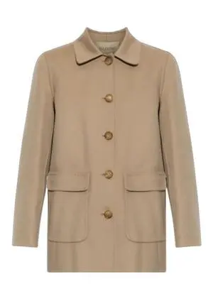 Valentino Garavani Logo-embellished Patch-pocket Coat - Beige
