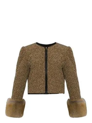 Valentino Garavani Leopard Print Jacket With Fur Cuffs - Brown