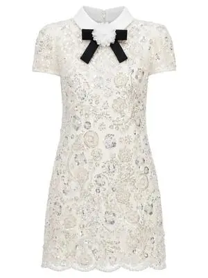SELF-PORTRAIT Embellished Collar Mini Dress - Cream