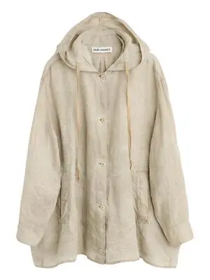 Our Legacy Hooded Long-sleeve Shirt With Mother-of-pearl Buttons And Patch Pockets - Ghost Ash