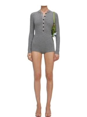 SELF-PORTRAIT Button Knit Playsuit - Grey