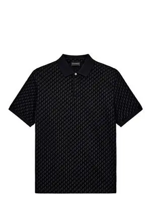 Emporio Armani Polo Shirt In Lyocell Blend With All-over Logo - Black