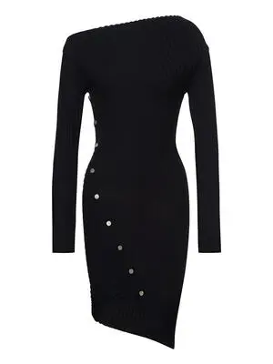Philosophy Di Lorenzo Serafini Asymmetrical Ribbed Minidress With Decorative Buttons - Black