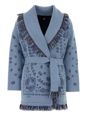 Alanui Fringe-trimmed Paisley-intarsia Cardigan - Blue