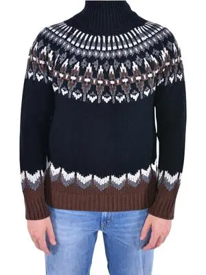 DONDUP Fair Isle High Neck Long Sleeve Sweater - Black