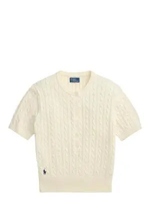 Polo Ralph Lauren Cable-knit Short-sleeve Henley Sweater - Nude