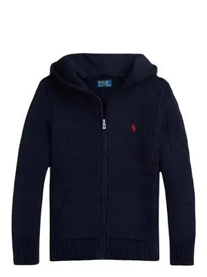 Polo Ralph Lauren Logo Embroidered Hooded Knitted Cardigan - Navy Blue