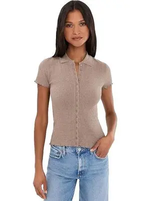 Madewell Ribbed Cap Sleeve Polo - Brown