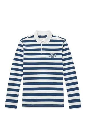 Burberry Logo-embroidered Striped Cotton Polo Sweater - Blue