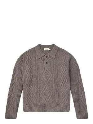 FRAME Cable Knit Wool And Cashmere-blend Polo Sweater - Gray