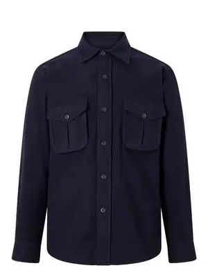 Caruso Brushed Wool Overshirt - Navy