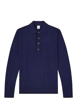 Eleventy Cotton And Cashmere-blend Polo Shirt - Blue