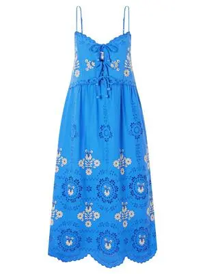 Sea Catharina Embroidered Cotton And Linen Blend Maxi Dress - Blue